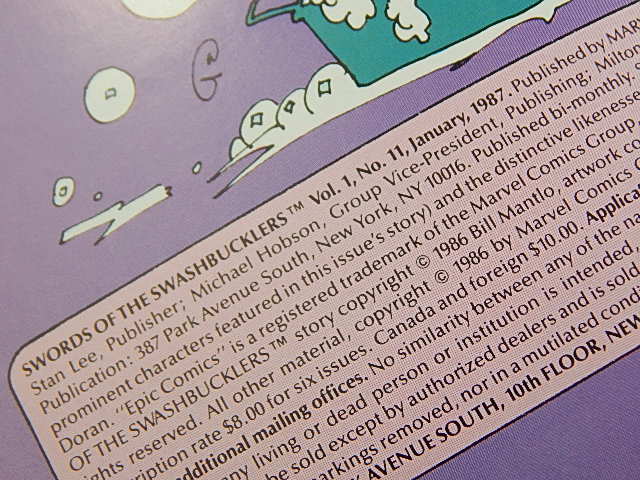 Epic Comics - Swords of the Swashbucklers - #11 - December 1986 – Sold ...