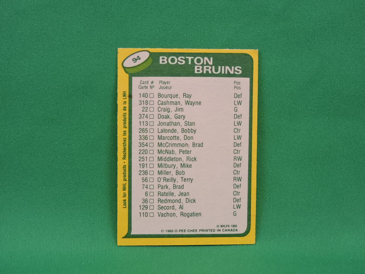 Collector Cards - 1980 - O-Pee-Chee - #94 - Team Leaders - Peter McNab ...