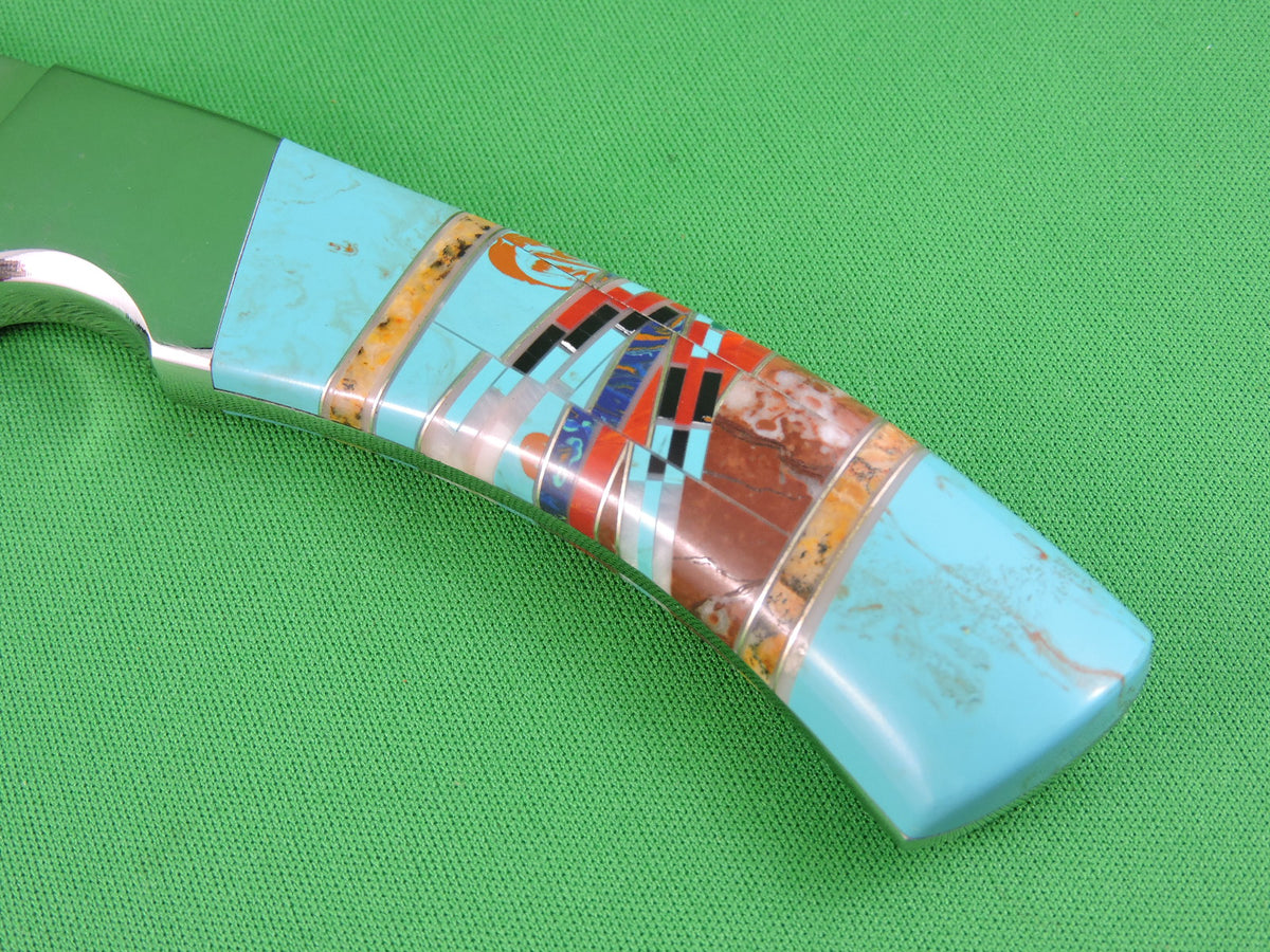 Knife - Hand Forged Turquoise Inlay Fixed Blade Knife – Sold Outright