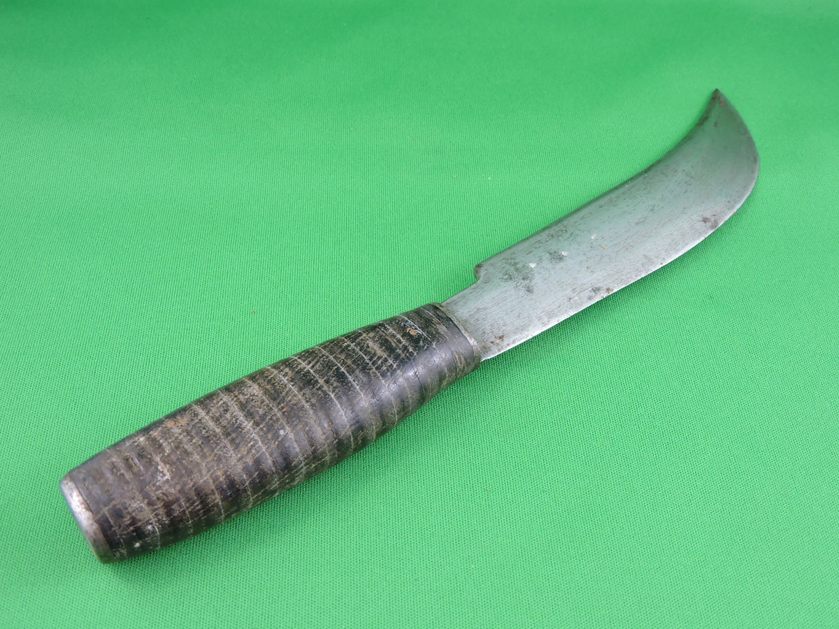 Knife - Large Stacked Leather Handle Upswept Curve Fixed Blade Knife ...